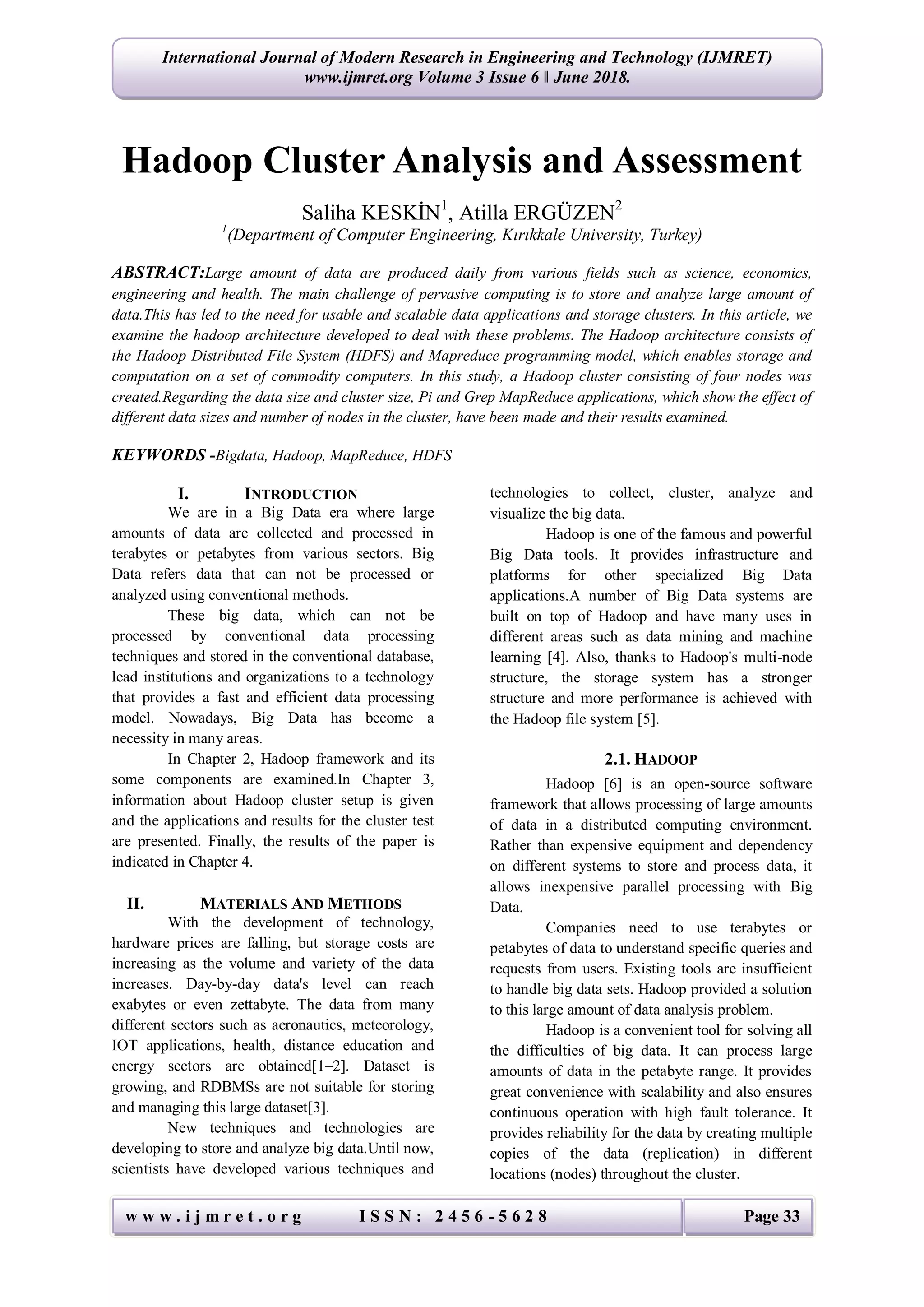 Hadoop Cluster Analysis and Assessment | PDF