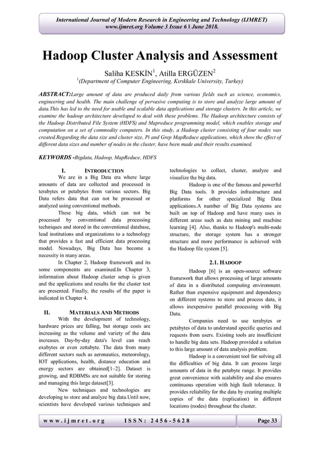 Hadoop Cluster Analysis and Assessment | PDF