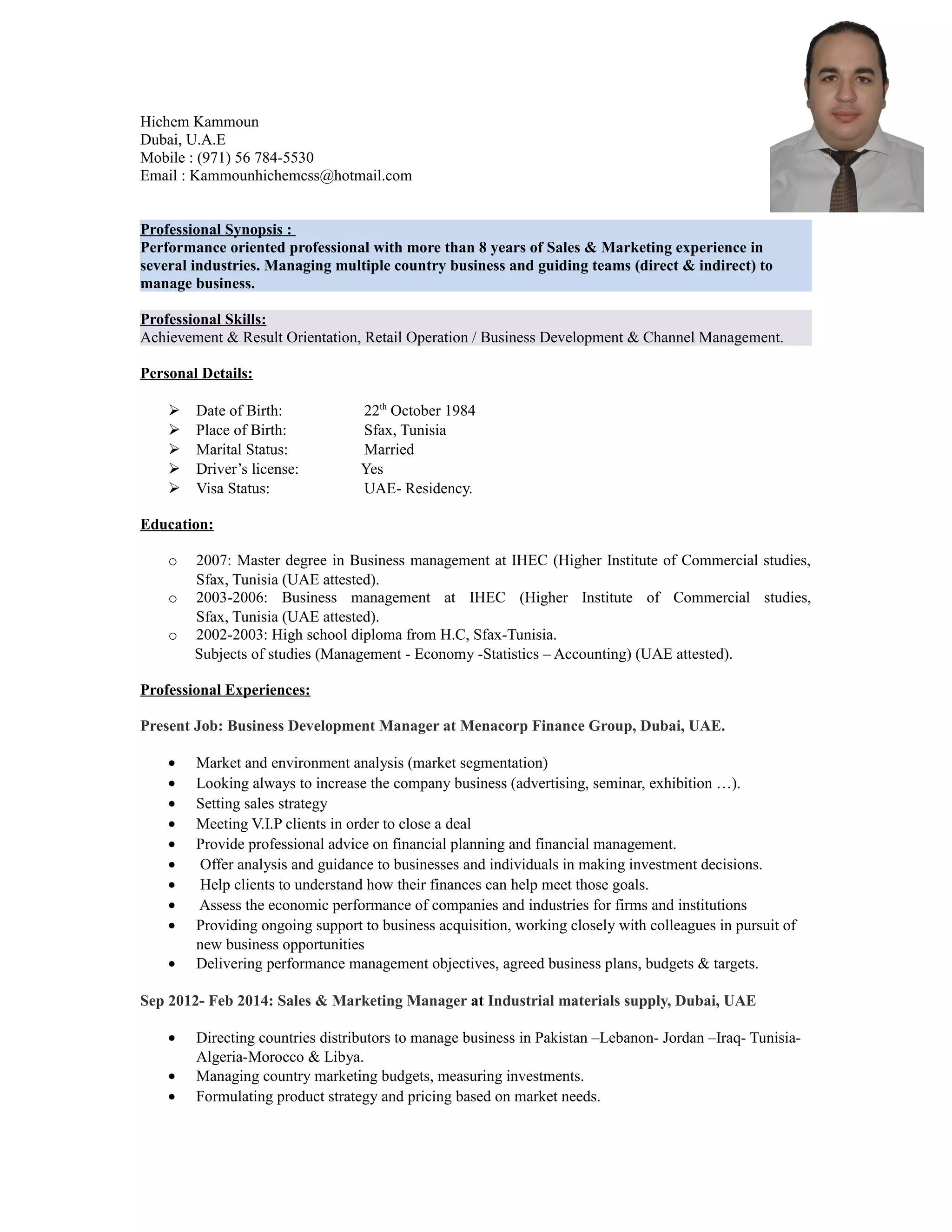 CV Hichem_kammoun | DOC | Sales | Business