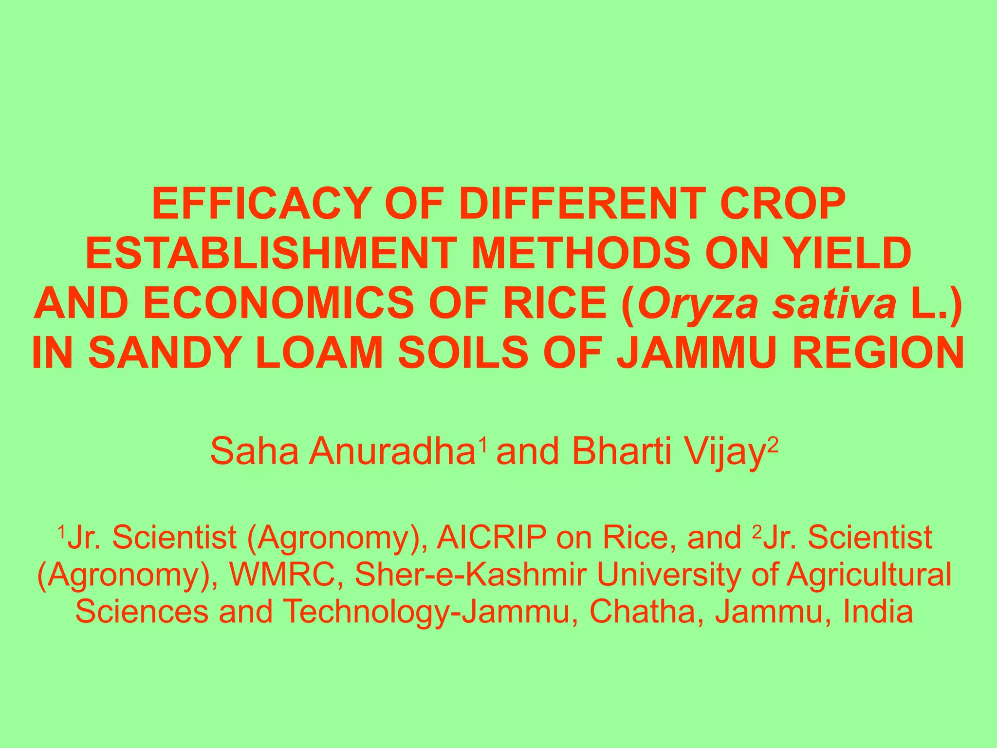0761 Efficacy of Different Crop Establishment Methods on Yield and ...