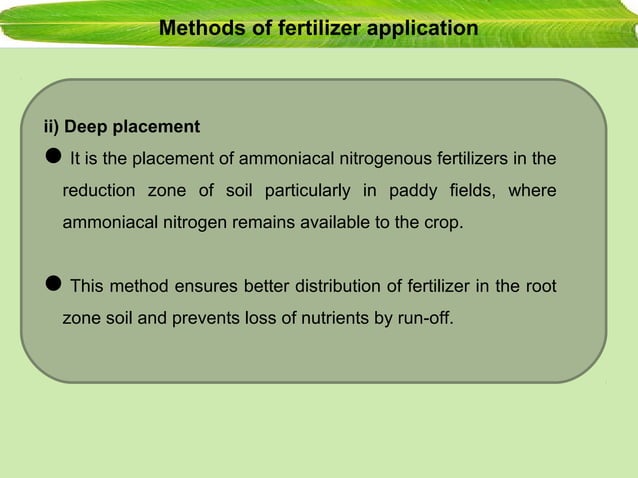 Methods of Fertilizer Application | PPT | Agriculture | Industries