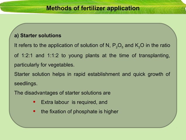 Methods of Fertilizer Application | PPT | Agriculture | Industries