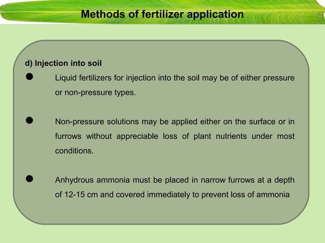Methods of Fertilizer Application | PPT | Agriculture | Industries