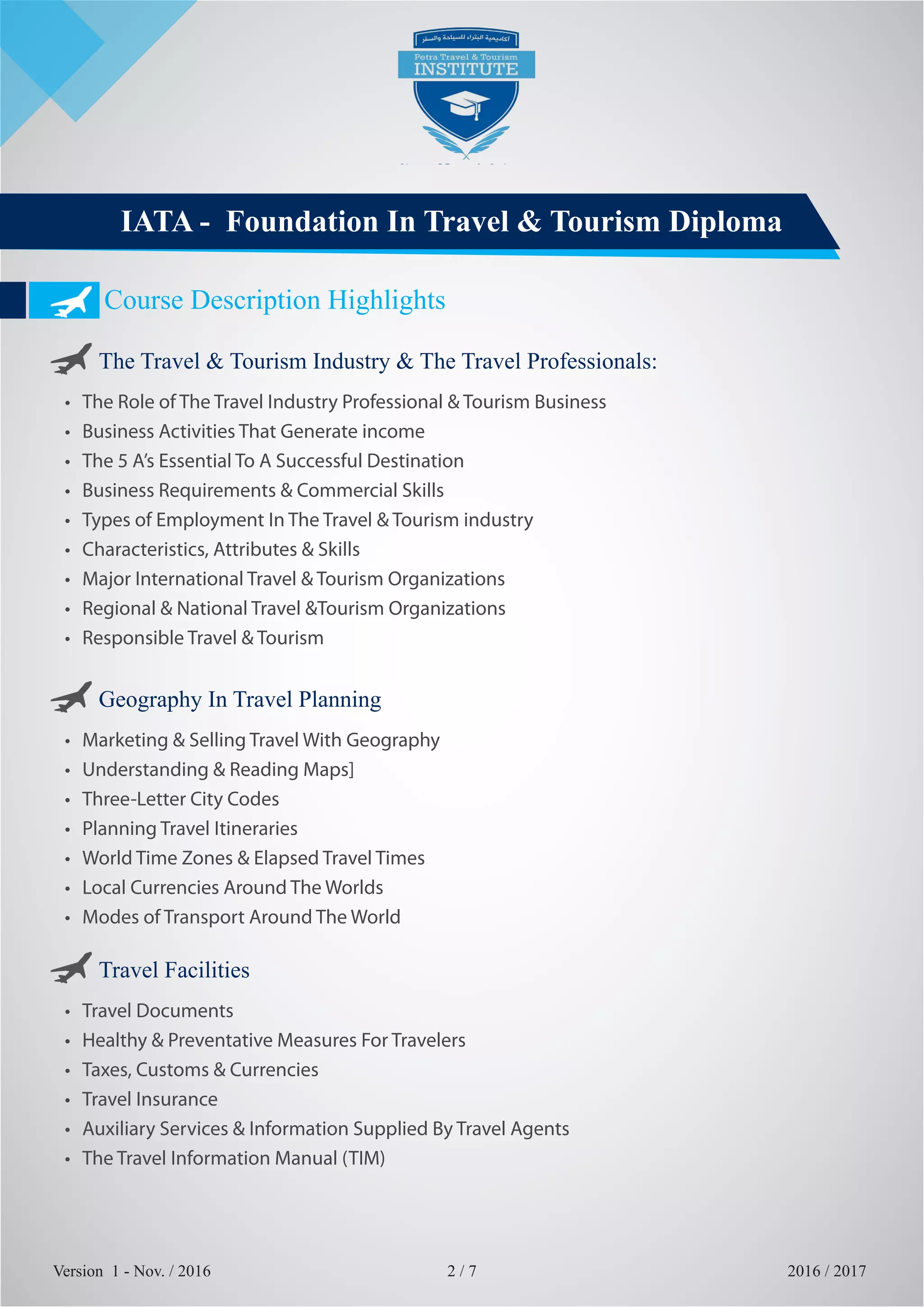 IATA - Foundation In Travel & Tourism Diploma | PDF