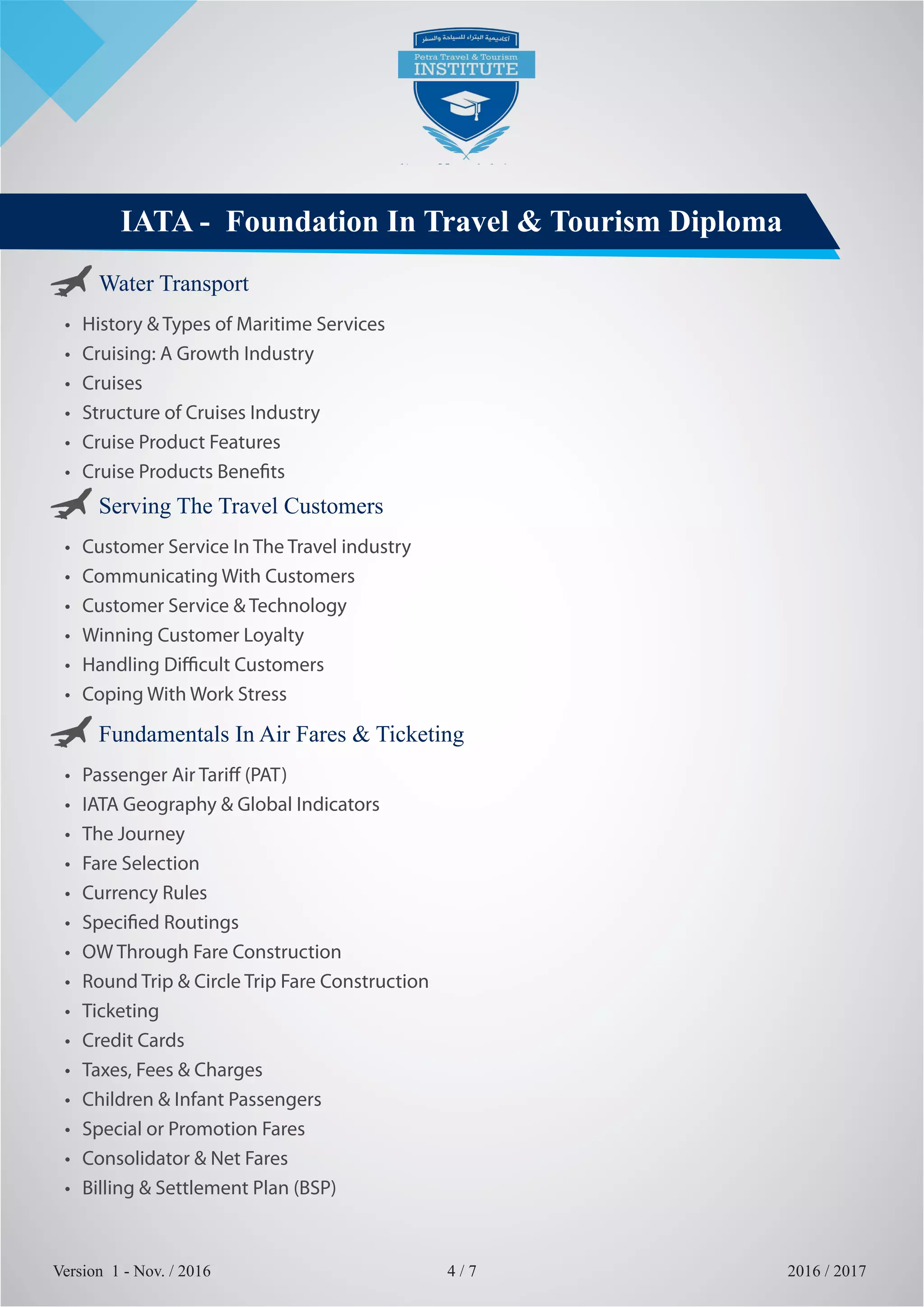 IATA - Foundation In Travel & Tourism Diploma | PDF
