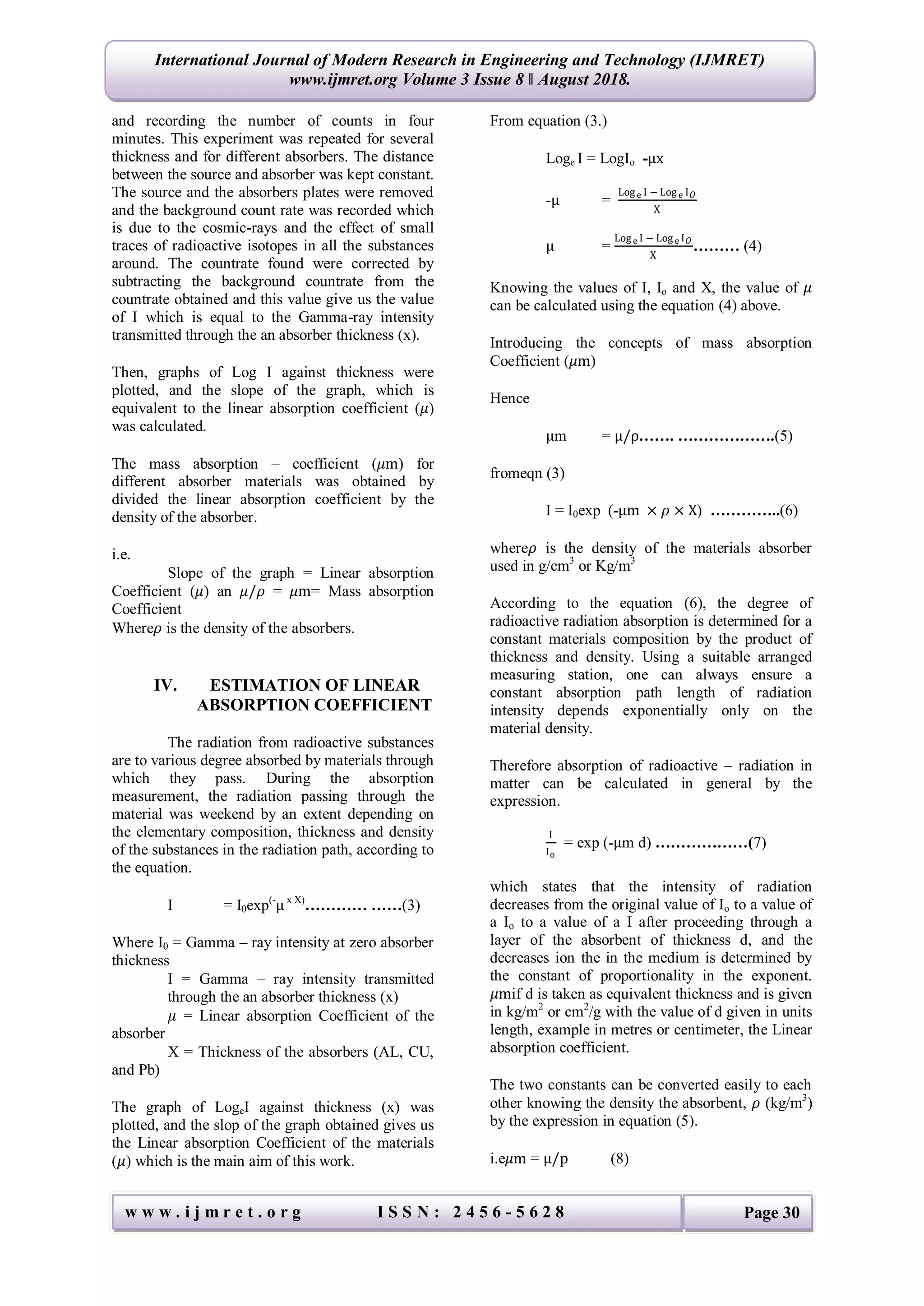 Determination of Linear Absorption Coefficient for Different Materials ...