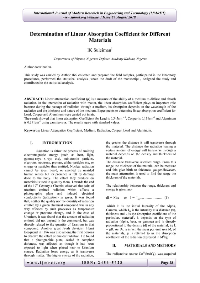 Determination of Linear Absorption Coefficient for Different Materials | PDF