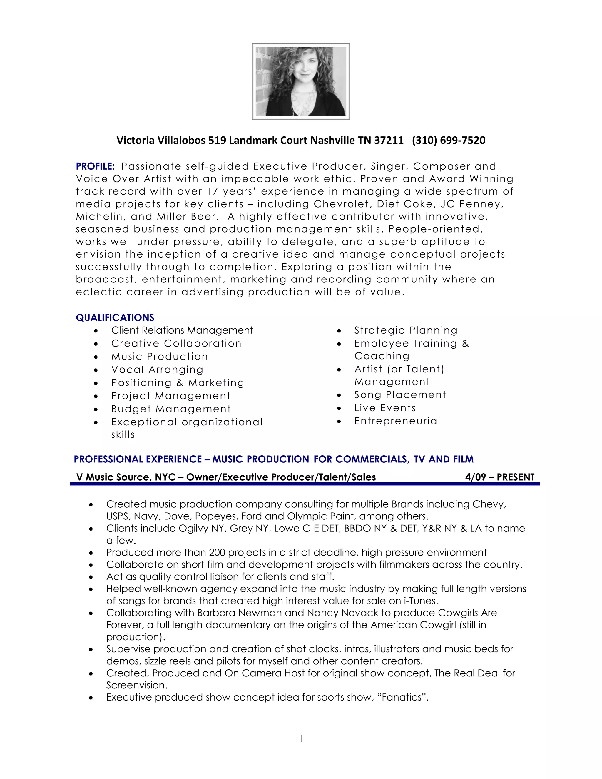 Victoria Villalobos Production Resume 2017 | PDF