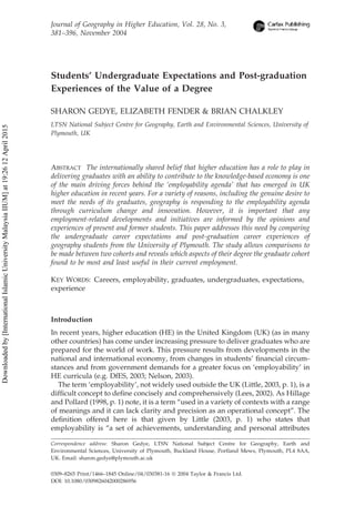 Students' Undergraduate Expectations and Post‐graduation Experiences of ...