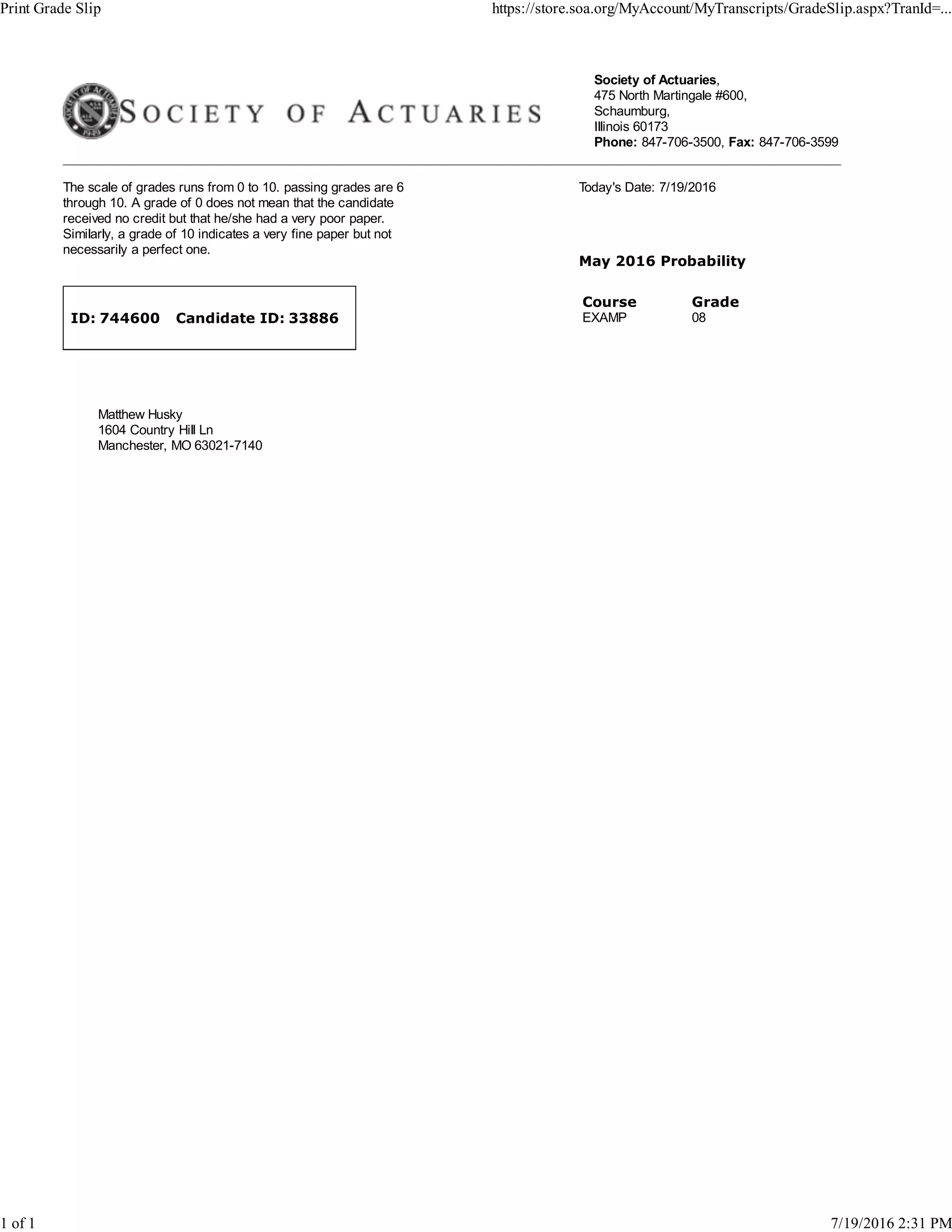 SOA Exam P Transcript | PDF