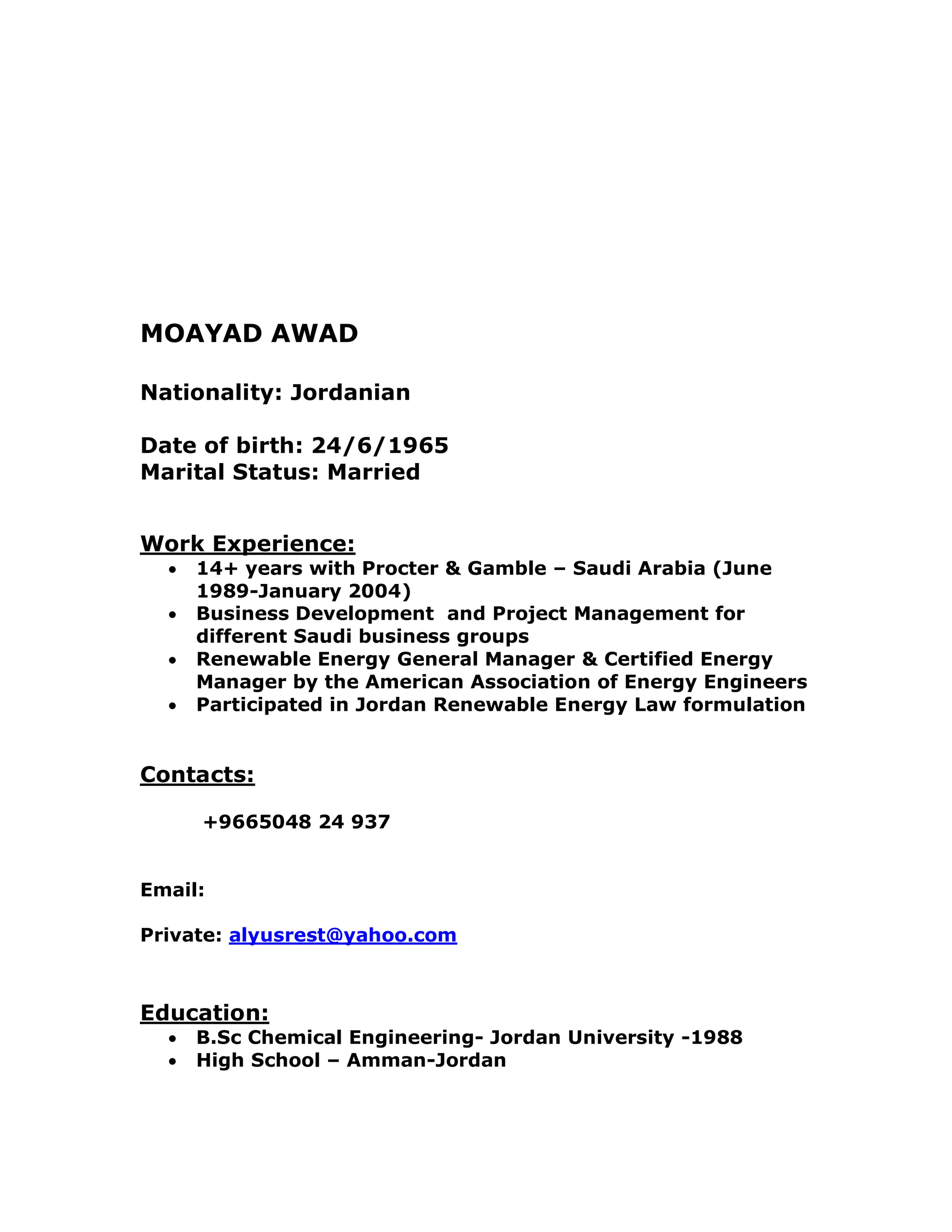 MOAYAD Awad CV Dec 2014-signed | PDF | Business Utilities | Business