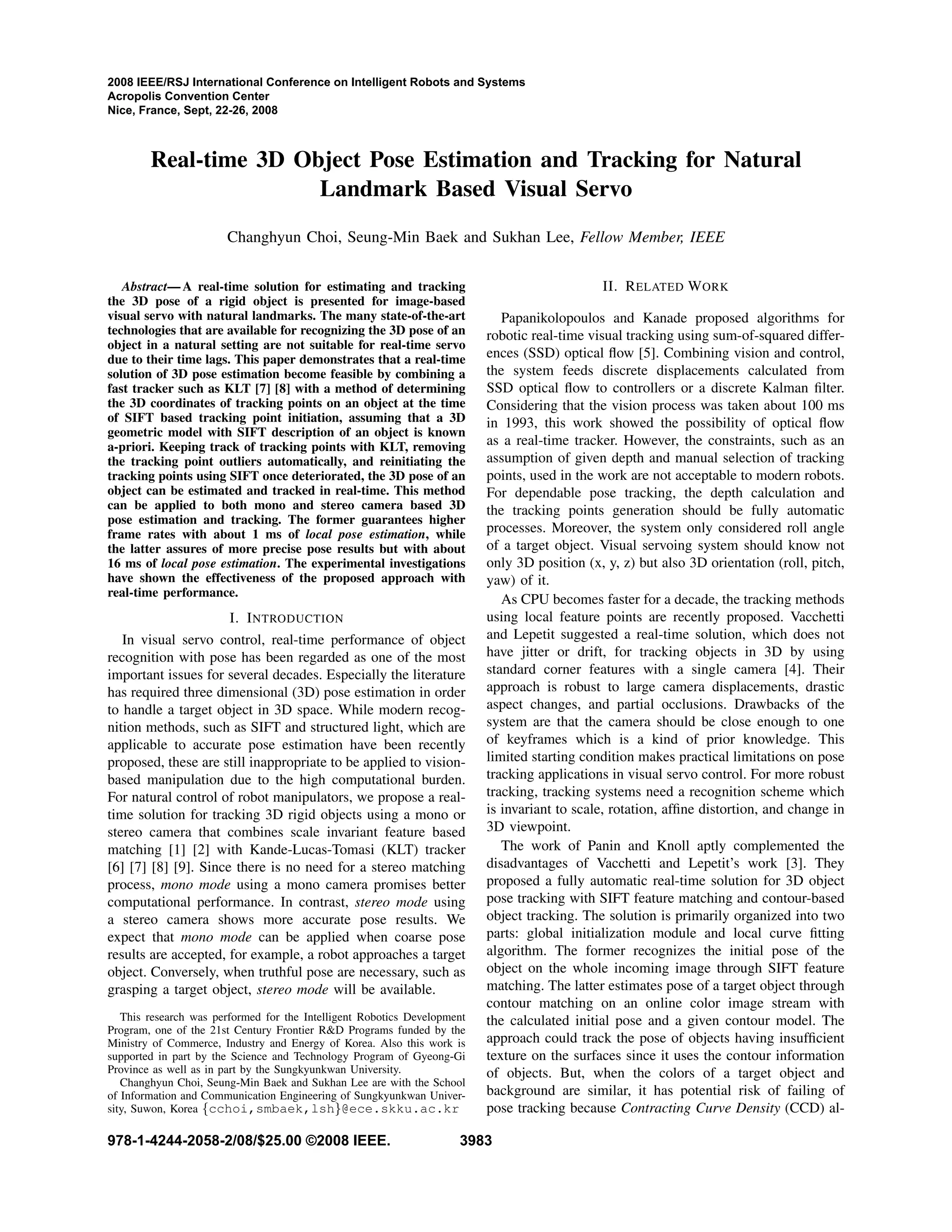 Real Time 3d Object Pose Estimation And Tracking For Natural Landmark Based Visual Servo Pdf