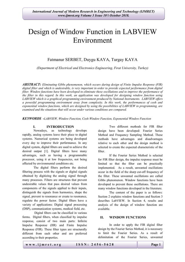 Design of Window Function in LABVIEW Environment | PDF