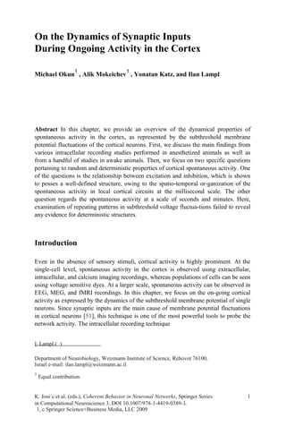Coherent Behavior In Neuronal Networks | PDF
