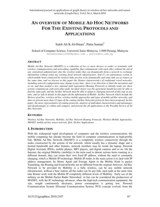 An Overview of Mobile Ad Hoc Networks for the Existing Protocols and Applications | PDF ...