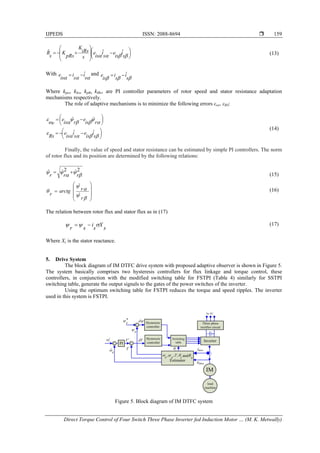Direct Torque Control of Four Switch Three Phase Inverter Fed Induction Motor Sensorless Speed ...