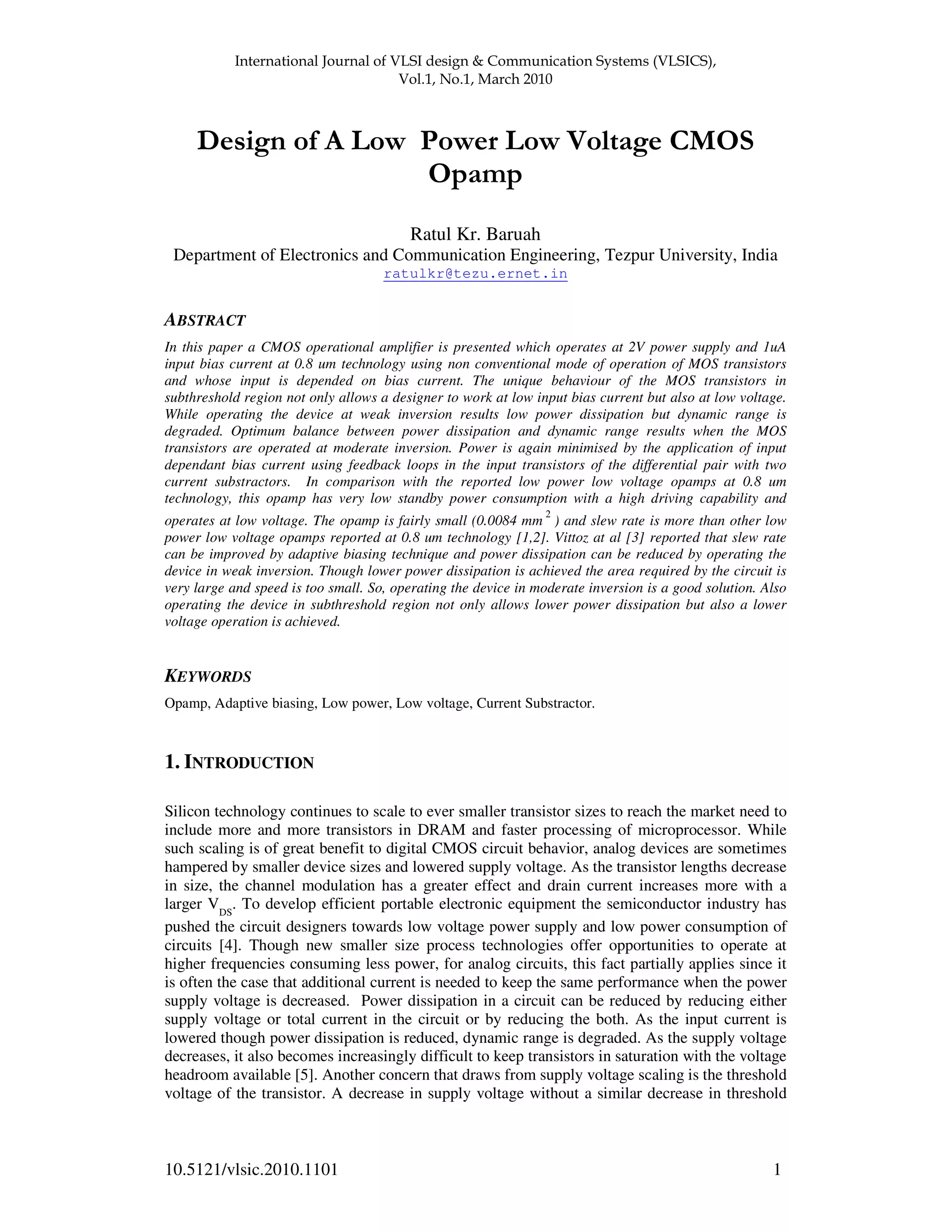Design of a Low Power Low Voltage CMOS Opamp | PDF