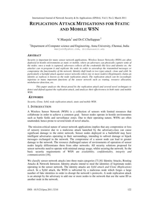 REPLICATION ATTACK MITIGATIONS FOR STATIC AND MOBILE WSN | PDF
