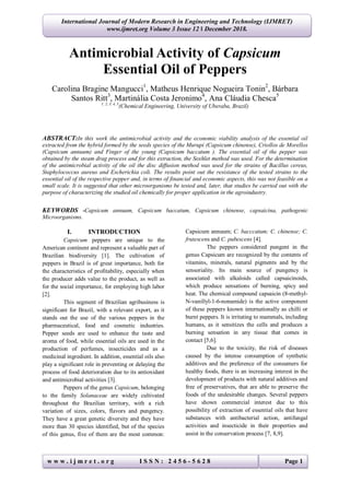 Antimicrobial Activity of Capsicum Essential Oil of Peppers | PDF