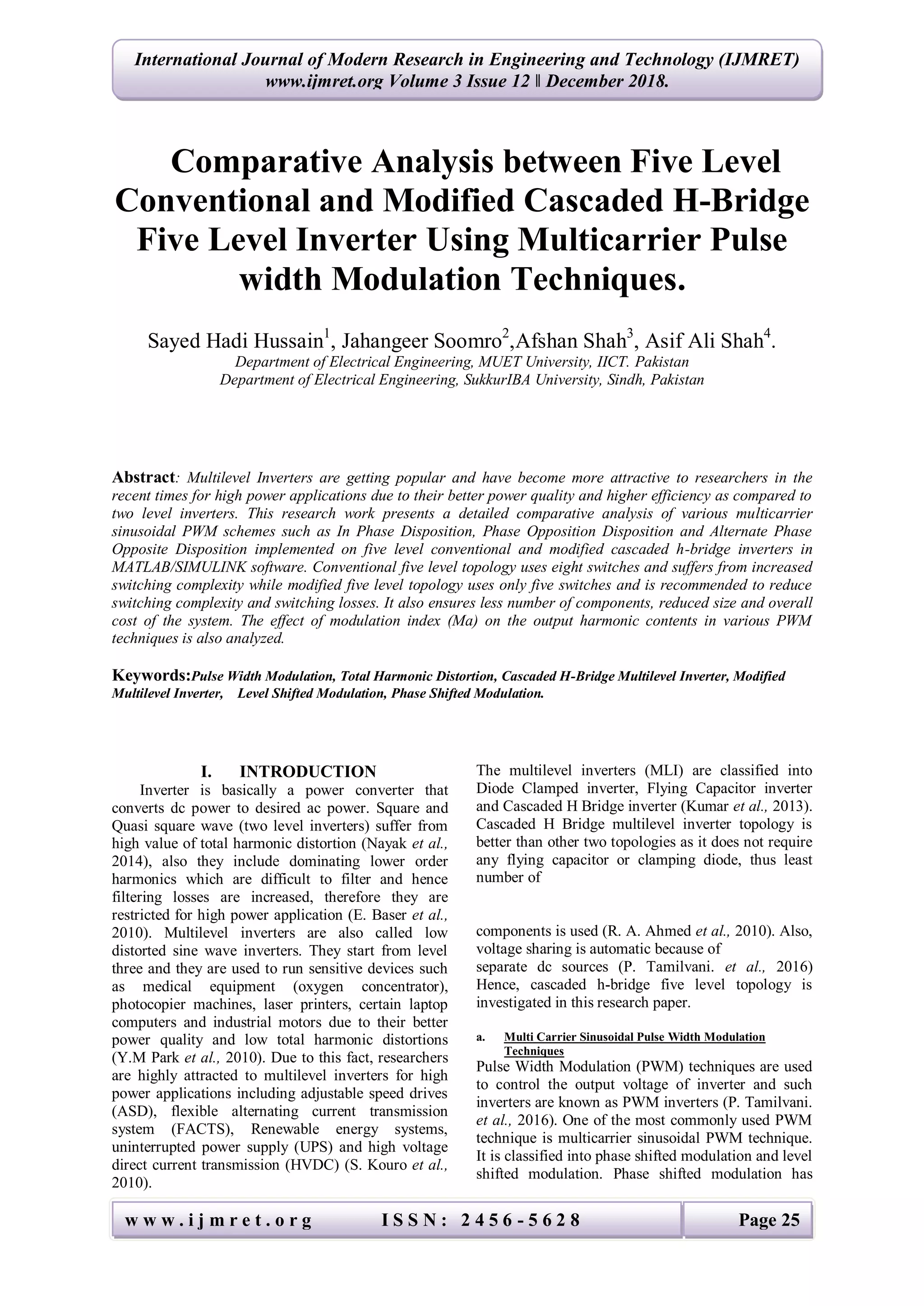Comparative Analysis Between Five Level Conventional And Modified