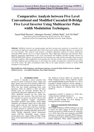 Comparative Analysis between Five Level Conventional and Modified Cascaded H-Bridge Five Level ...