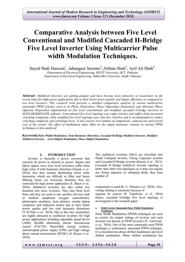 Comparative Analysis between Five Level Conventional and Modified Cascaded H-Bridge Five Level ...