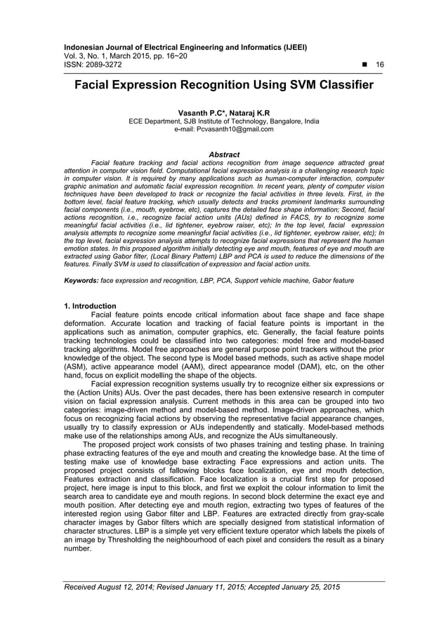 Facial Expression Recognition Using SVM Classifier | PDF | Free Download
