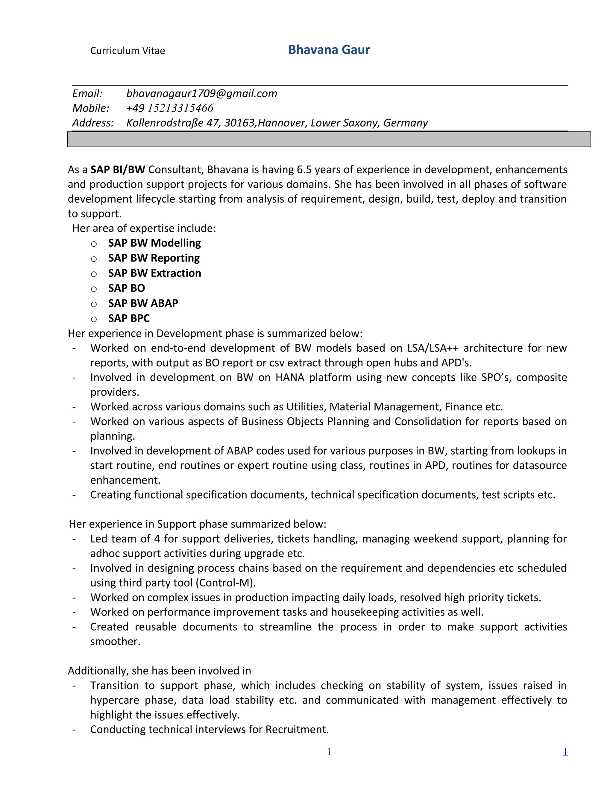 Resume_Bhavana_Gaur_SAPBW | DOC