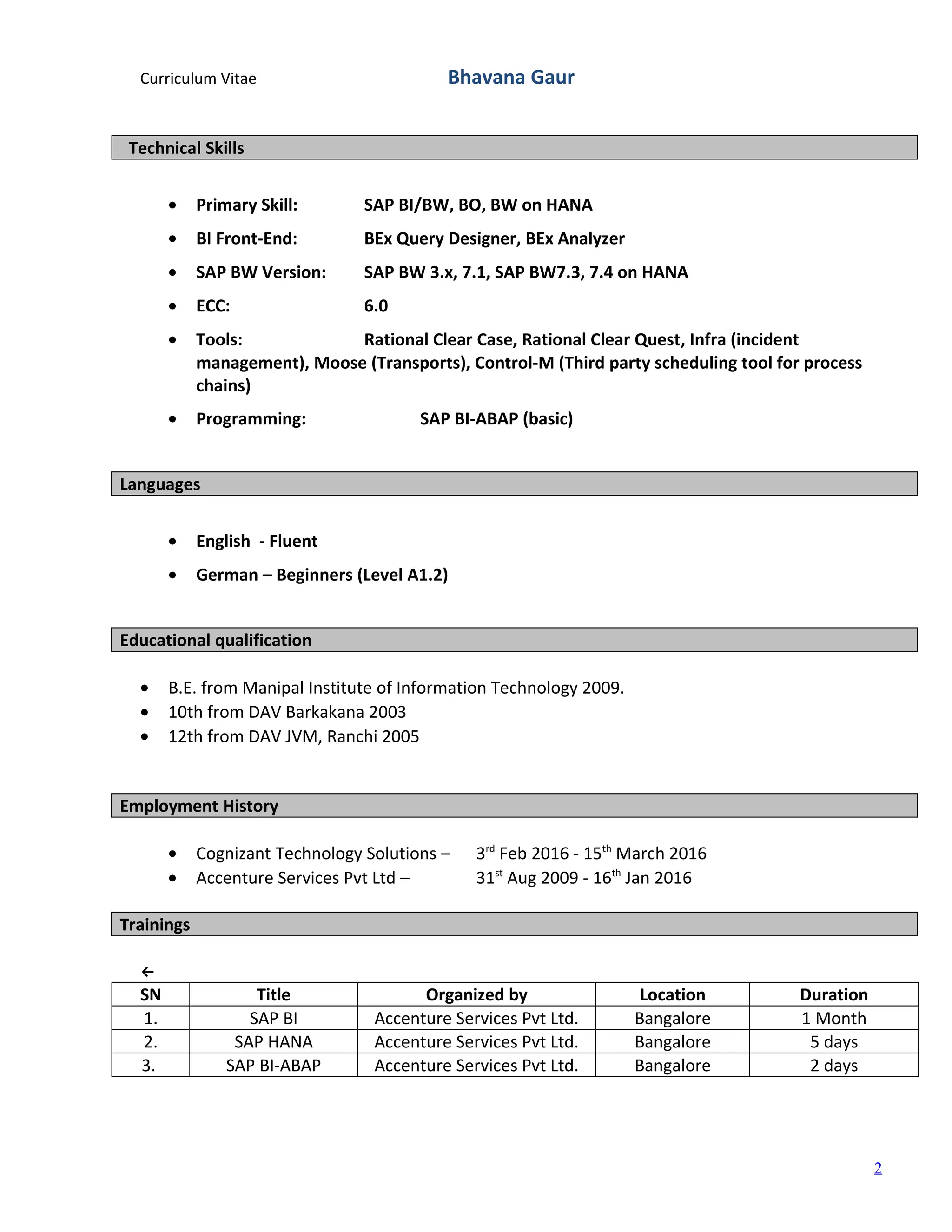 Resume_Bhavana_Gaur_SAPBW | DOC