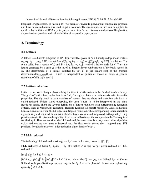 Lattice Based Tools In Cryptanalysis For Public Key Cryptography Pdf