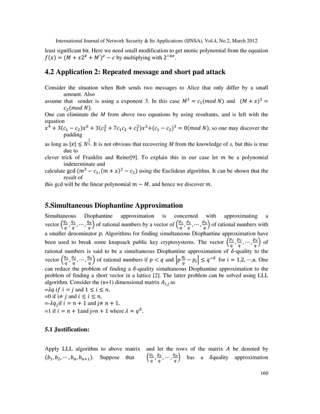 LATTICE BASED TOOLS IN CRYPTANALYSIS FOR PUBLIC KEY CRYPTOGRAPHY | PDF