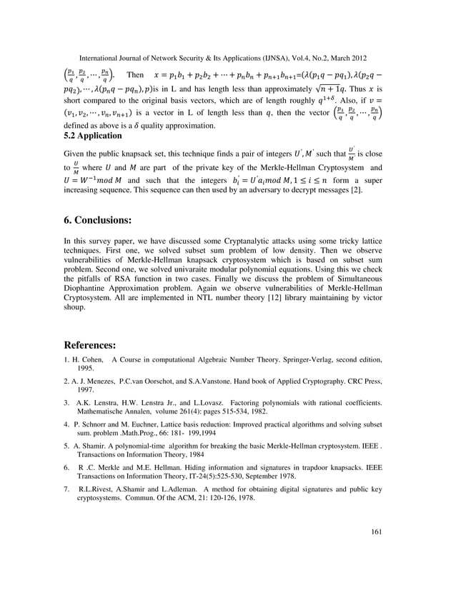 LATTICE BASED TOOLS IN CRYPTANALYSIS FOR PUBLIC KEY CRYPTOGRAPHY | PDF