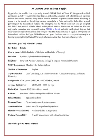 The An Ultimate Guide to MBBS in Egypt in Riaoverseas | PDF