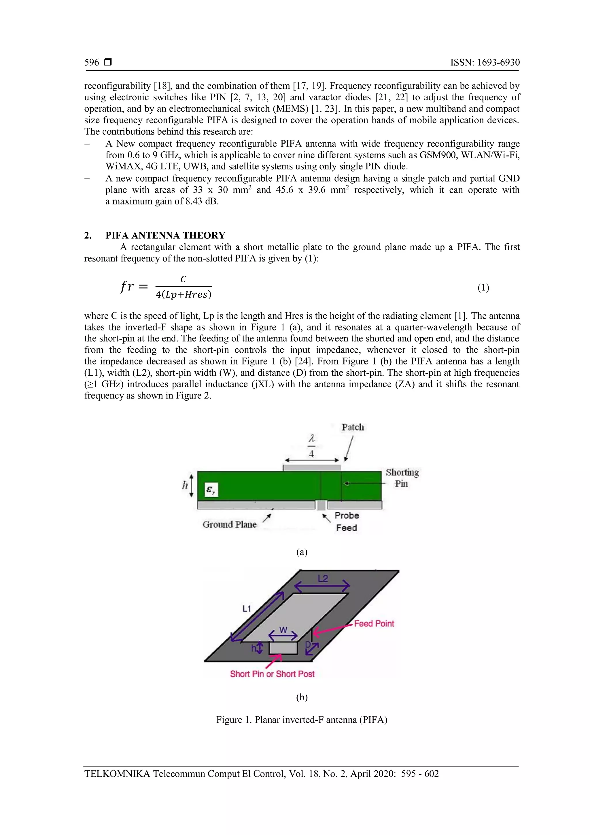 Compact reconfigurable PIFA antenna for wireless applications | PDF