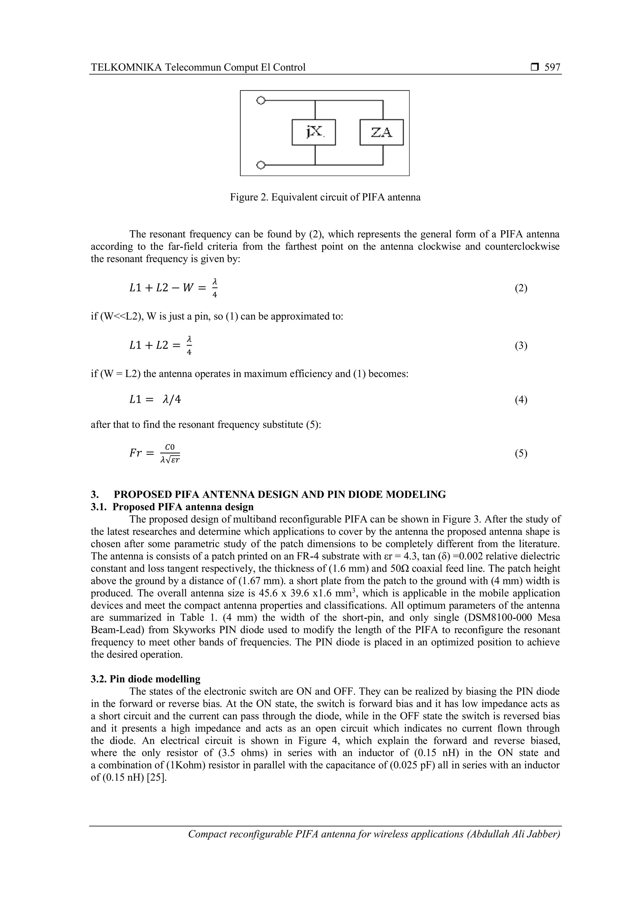 Compact reconfigurable PIFA antenna for wireless applications | PDF