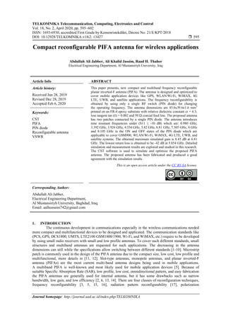 Compact reconfigurable PIFA antenna for wireless applications | PDF