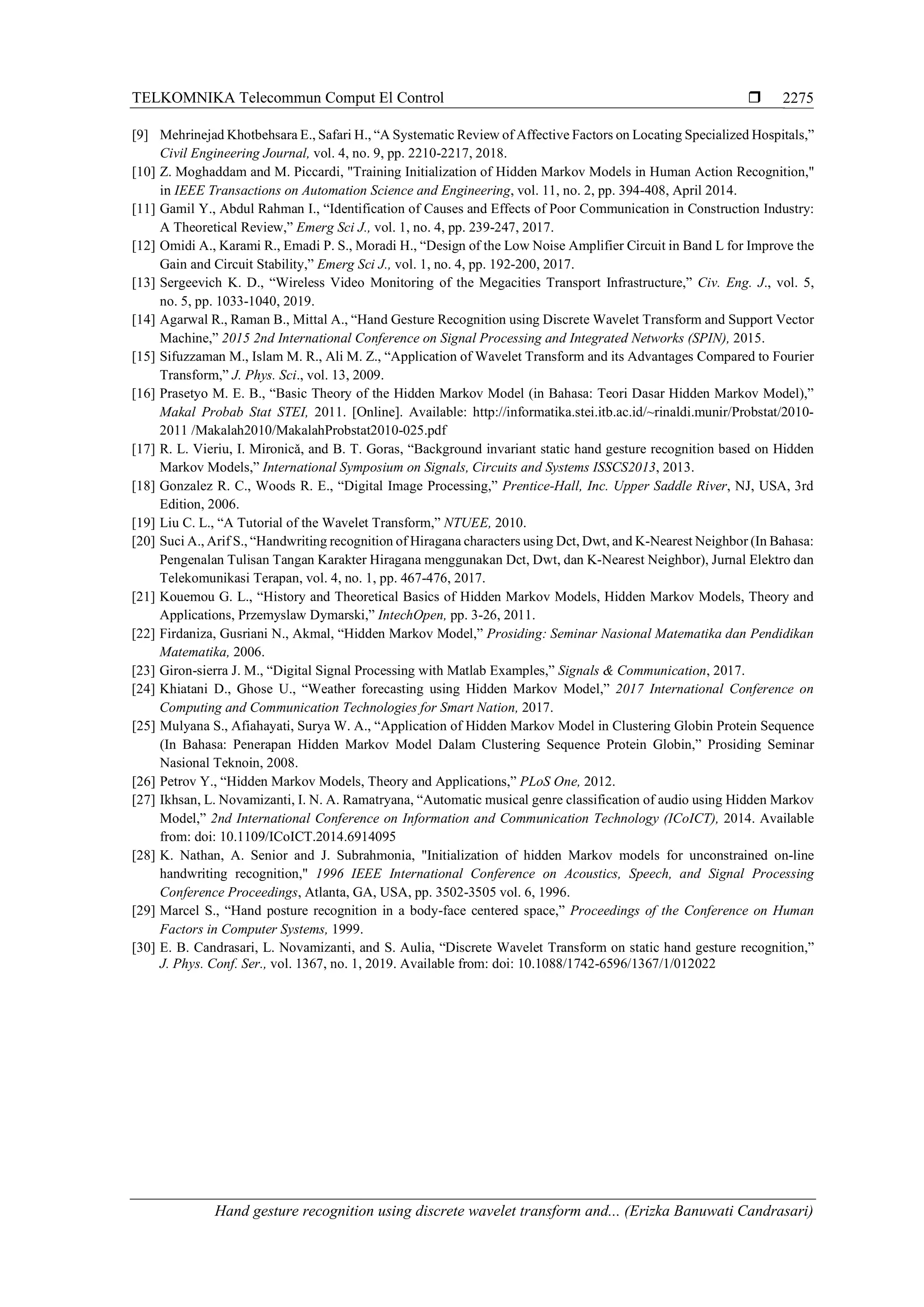 Hand gesture recognition using discrete wavelet transform and hidden Markov models | PDF ...