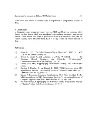 A Comparative Study between RSA and MD5 algorithms | PDF