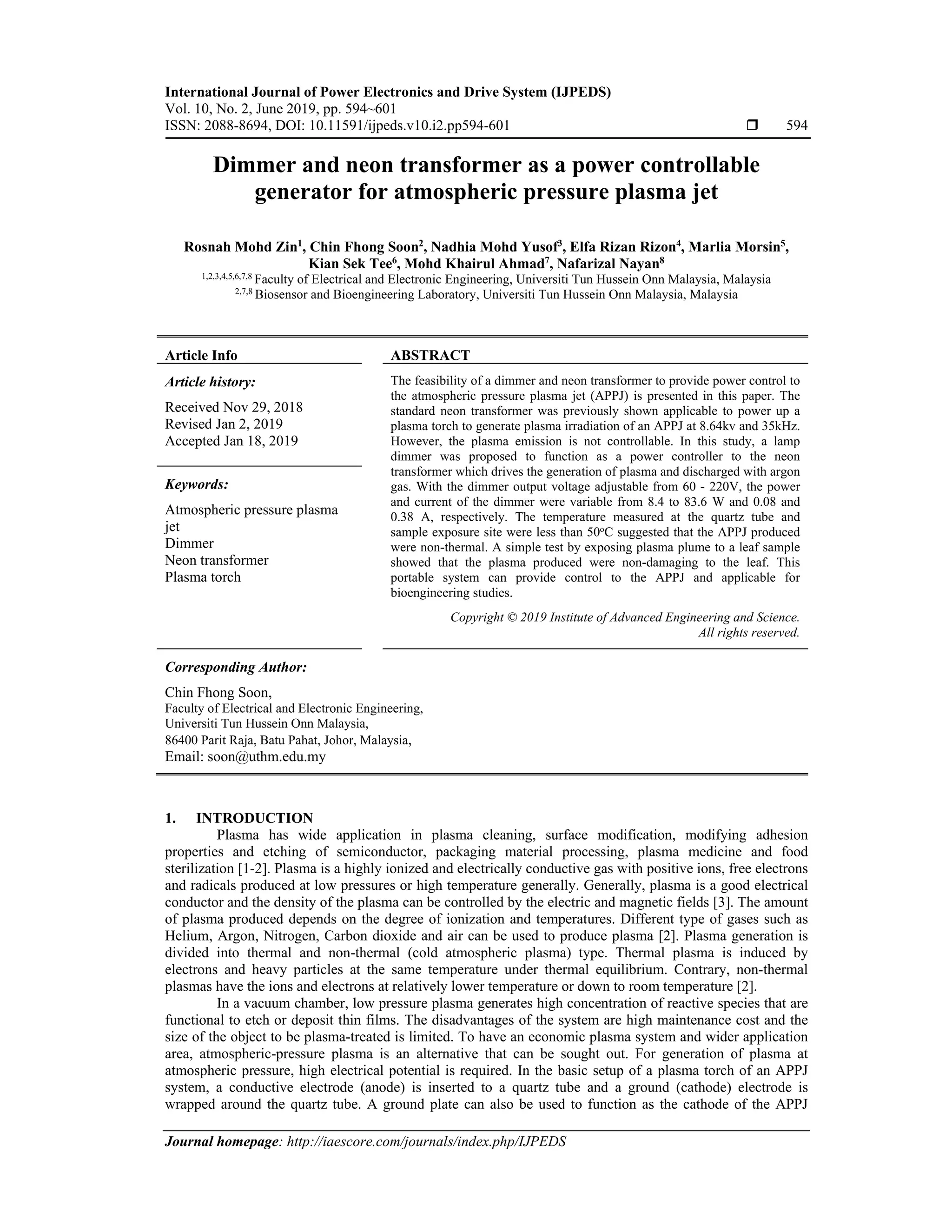 Dimmer and neon transformer as a power controllable generator for ...
