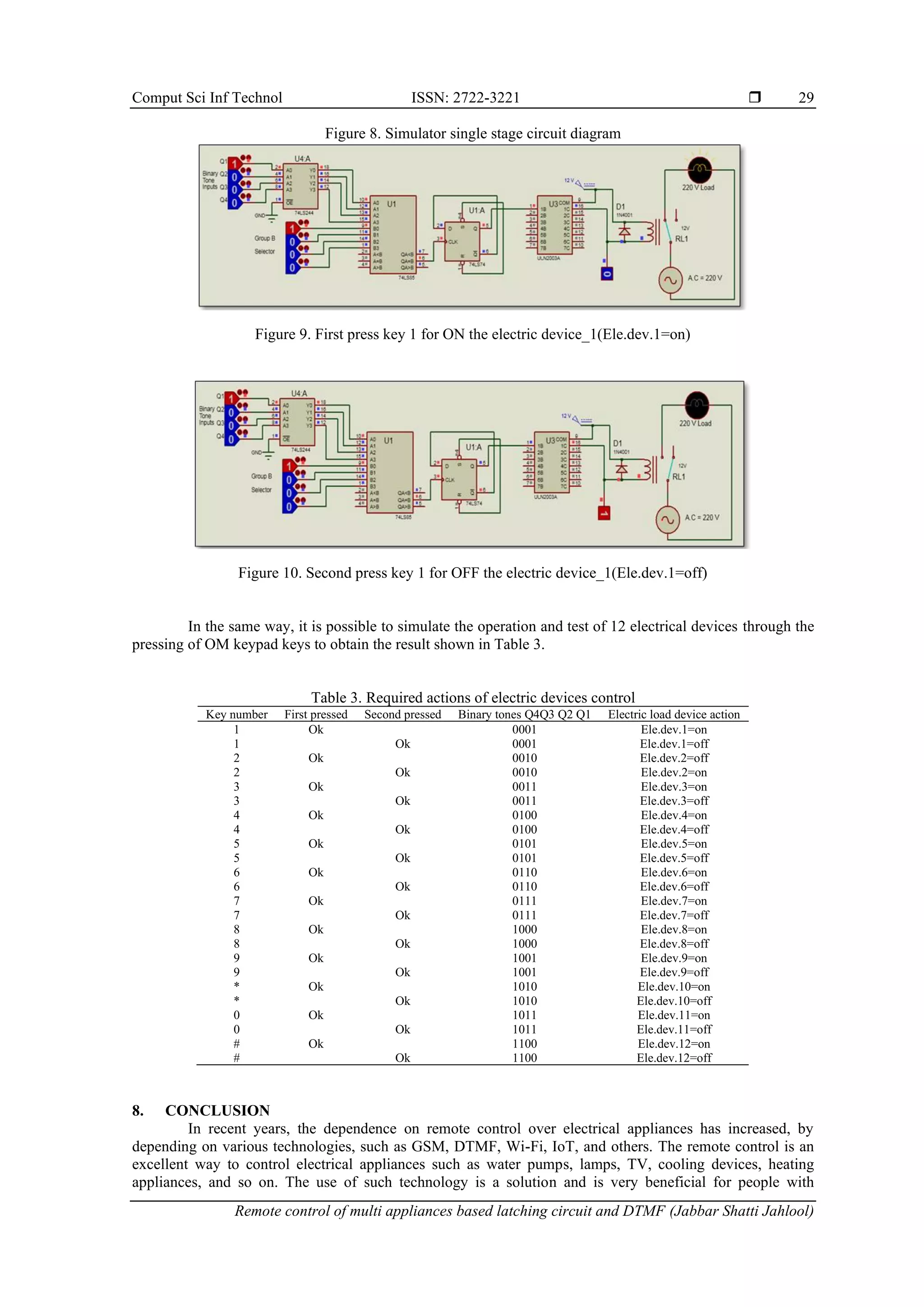 Remote-control of multi appliances based latching circuit and DTMF | PDF