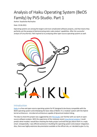 Analysis of Haiku Operating System (BeOS Family) by PVS-Studio. Part 1 | PDF