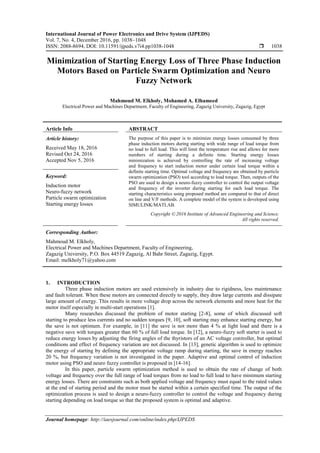 Minimization of Starting Energy Loss of Three Phase Induction Motors ...