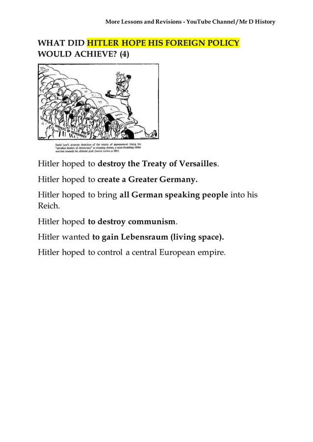 HISTORY IGCSE REVISION CARDS - 032. HITLER'S FOREIGN POLICY | DOCX ...