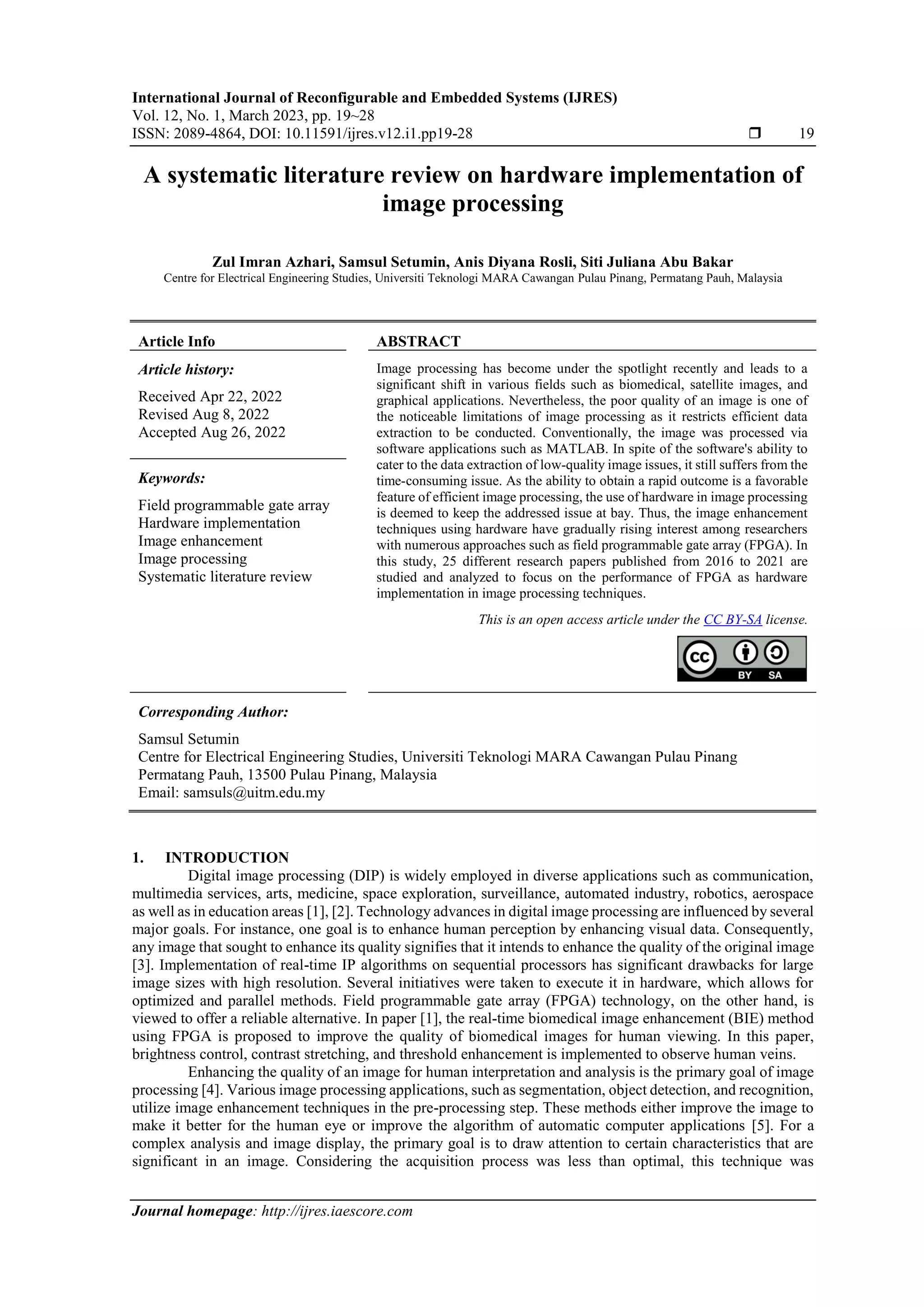 A systematic literature review on hardware implementation of image processing | PDF