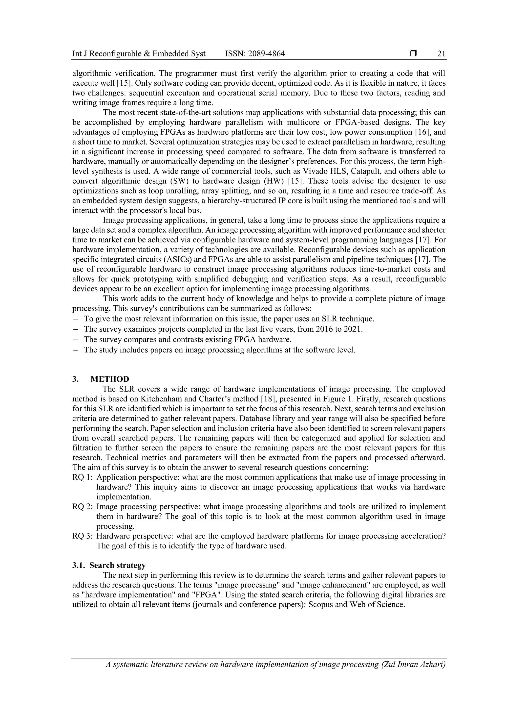 A systematic literature review on hardware implementation of image processing | PDF