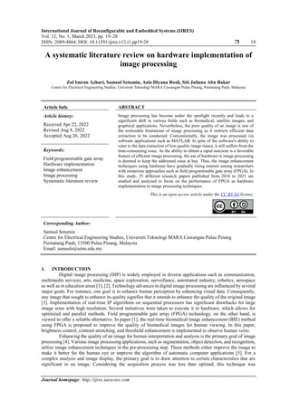 A systematic literature review on hardware implementation of image processing | PDF