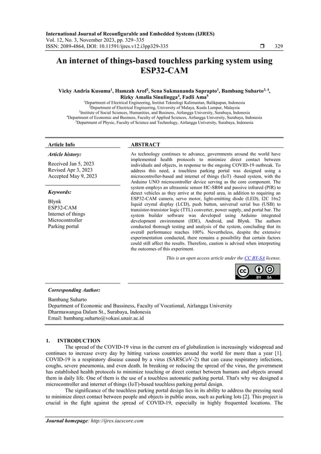 An internet of things-based touchless parking system using ESP32-CAM | PDF | Infectious Diseases ...