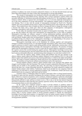 Mathematics belief impact on metacognition in solving geometry: Middle ...