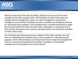 Real-World Data Governance: Governing Data through Metadata | PDF