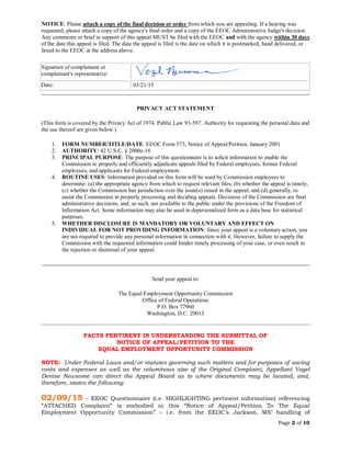 032115 - NOTICE OF APPEAL-PETITION TO EEOC OFFICE OF FEDERAL OPERATIONS ...